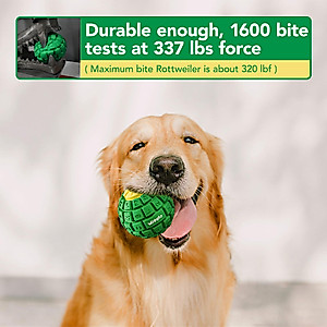 Wigglo Tough Durable Dog Ball Toy for Aggressive Chewers, Natural Rubber Dog Toy for Medium/Large Dogs, 3.5" Diameter Dog Ball Chew Toy Helps with Dog Separation Anxiety Boring, Dishwasher Safe, Green