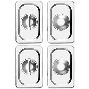 QWORK Solid Pan Lid with Handle, 4 Pack Stainless Steel Steam Table Pan Cover for 1/4 Size Steam Pans