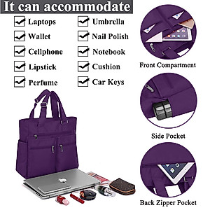 Canvas Tote Bag Waterproof Nylon Multi Pocket Shoulder Bags Laptop Work Bag Teacher Purse and Handbags for Women & Men (Purple-new)