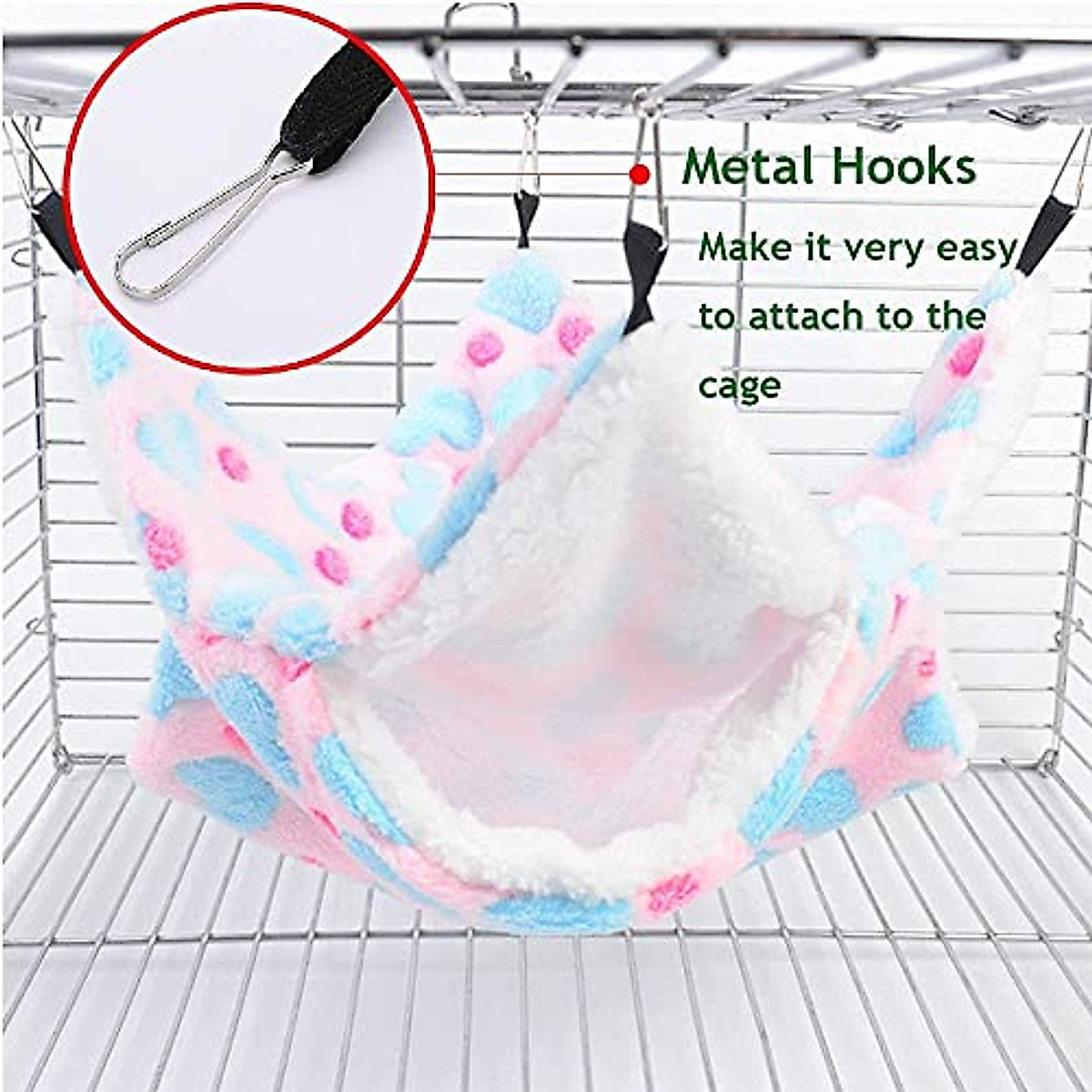 2 Pcs Guinea Pig Hamster Hanging Hammock and Warm Bed Soft Mat Set Hamster Mats for Hedgehog Chinchilla Small Pet Cage Hammock Hideout Tunnel Cave Rat Ferret Squirrel Bearded Dragon Small Pet-Pink
