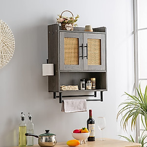 SUNTAGE Bathroom Wall Cabinet, Over Toilet Storage Cabinet w/2 Towel Bar, Paper Roll Holder & Adjustable Shelf in 9 Combinations, Medicine Cabinets Ideal for Bathroom, Kitchen (Brown)