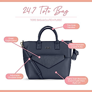 JuJuBe | 24.7 Leather Tote Bag + Clutch Purse for Moms, Includes 9 Pockets and Travel Changing Pad | Deep Ocean