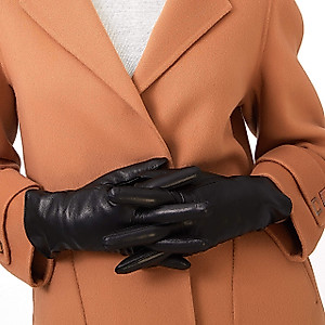 ZLUXURQ Luxury Italian Soft Leather Gloves for Women in Black - Genuine SheepSkin Leather Women’s Cold Weather Gloves Cashmere Lined