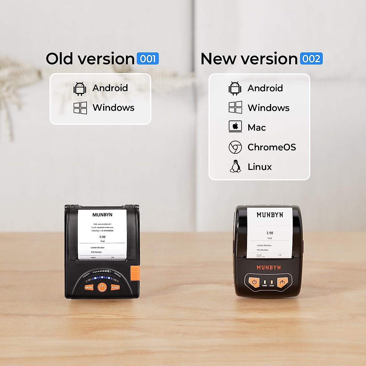MUNBYN Bluetooth Receipt Printer, Portable Thermal Receipt Printer for Small Business Sales Retail, 58mm Mini Receipt Printer Compatible with Android/Windows/Mac/ChromeOS/Linux(Not Support iOS)