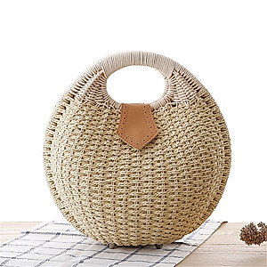 DAISHA Straw Bags for Women,Hand-woven Shell Bag Handle Ring Tote Retro Summer Beach Rattan bag., Beige, 11x10.23x5.9 inches(lxwxh)