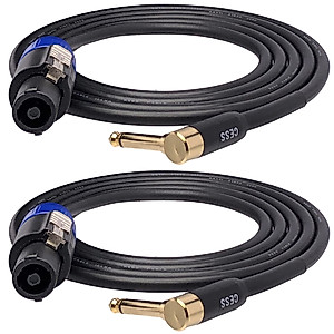 CESS-133-6f Right-Angle 6.35mm 1/4 Inch TS Plug to Speakon Plug Speaker Cable, 2 Channel, Durable Heat-Shrink Protected Metal Housing (6 Feet)