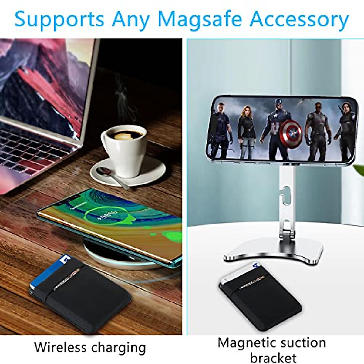 YesDoes Magnetic Phone Card Holder,Compatible with MagSafe,Stretchy Lycra Double Pocket Wallet,Credit ID Card Cash Pouch,Mag Safe Phone Sleeve Case,Design for iPhone 14,13,12,Plus,Pro,Pro Max Black