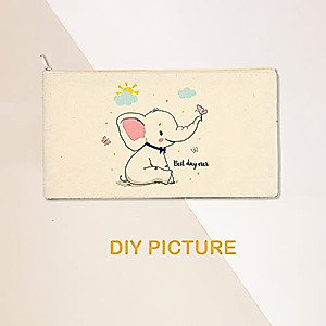 Blank DIY Craft Bag Canvas Zipper Bags 10 Pack Zipper Canvas Pen Pencil Case Multipurpose Makeup Bags Cosmetic Bag Travel Toiletry Pouch for Storage Small Items Travel Party Gift (White 8.3X4.8inch)