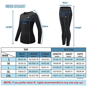 MeetHoo Thermal Underwear for Women, Winter Warm Base Layer Compression Set Fleece Lined Long Johns, Black, Medium