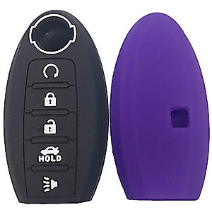 Key Fob Cover Silicone 5 Buttons Smart Car Key Case Protector Compatible with 2020 2019 2018 2017 2016 2015 2014 2013 Nissan Armada Murano Rogue Maxima Altima Sedan Pathfinder KR5S (Black Purple)