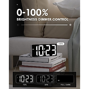 Mesqool Digital Alarm Clock for Bedroom, White, 7-Inch Screen, Adjustable Brightness, Loud Alarm, USB Charger, 12H/24H Time Format, Night Light, Dual Alarms, 18-Month Warranty