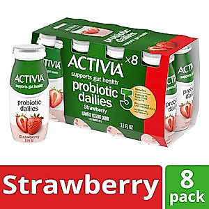 Activia Probiotic Dailies Strawberry Lowfat Yogurt Drinks, Delicious Daily Probiotic Yogurt Smoothie Drinks to Help Support Gut Health, 8 Ct, 3.1 FL OZ
