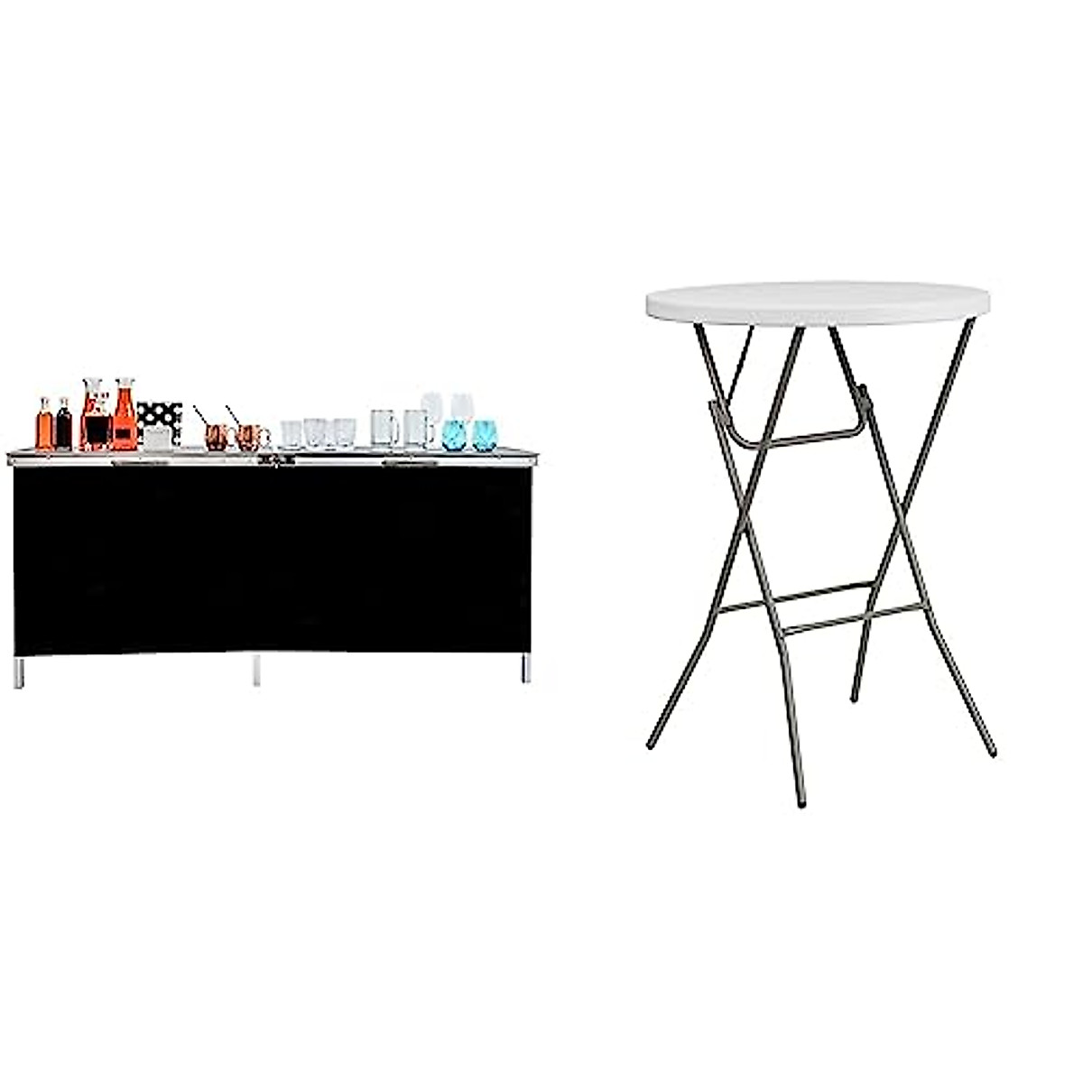 Trademark Innovations Portable Bar Table, Black & Flash Furniture Elon 2.6-Foot Round Granite White Plastic Bar Height Folding Table