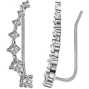 7 Crystals Ear Cuffs Hoop Climber S925 Sterling Silver Earrings Hypoallergenic Earring