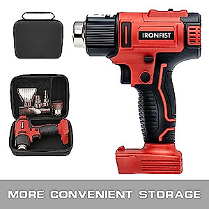 IRONFIST Heat Gun Cordless for Milwaukee M18 Battery, Welding Hot Air Gun with Digital Display 2-Temp Setting & 6 Gear Wind Speed Adjustable with Storage bag & 5 Nozzles (Battery NOT Included)