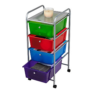 Mind Reader Rolling Storage Cart and Organizer with 4 Plastic Drawers