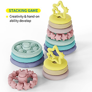 Cerberus 7 Pcs Stacking Toys Baby Blocks, Toddler Montessori Sensory Soft Rings Stacker, Development Teething Infant Toy, Learning Educational Gifts for 6 9 12 18 Months One 1 Year Old Boys Girls
