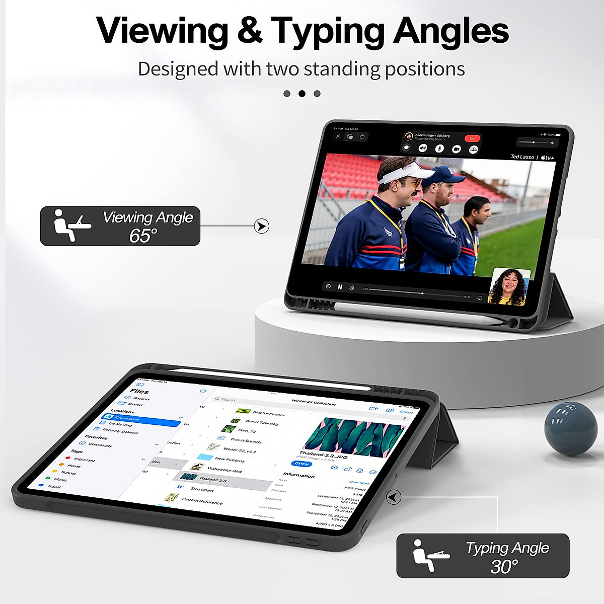 KenKe Case for iPad Air 11 Inch M2, for iPad Air 7th/6th/5th/4th Generation 2025/2024/2022/2020 10.9 Inch with Pencil Holder, Duable Cover with Soft TPU Back, Auto Wake/Sleep & Trifold Stand, Black