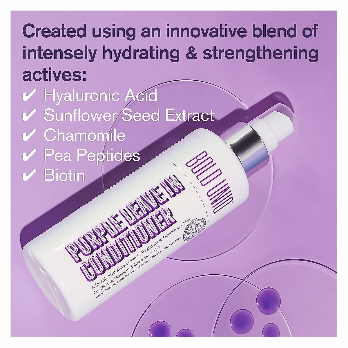 BOLD UNIQ Purple Leave In Conditioner for Dry & Damaged Blonde, Platinum & Gray/Silver Hair. Light Toning, Hydrating & Detangling. Peta-approved, Vegan & Cruelty-Free. Sulfate & Paraben Free.