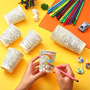 100 Pieces 9 oz Color Your Own Cups Kids Party Paintable Paper Cups Disposable Colorable Designs Activities Crafts DIY Party Supplies Floral Coffee Cup Tea Beverage Drinking Office Home Event