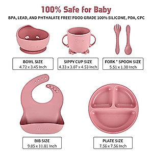 Losecu Silicone Baby Feeding Set|Baby Led Weaning Supplies Set|Suction Baby Plate Bowl Set with Bib Spoon Fork Sippy Cup|Baby Feeding Eating Supplies Set BPA Free