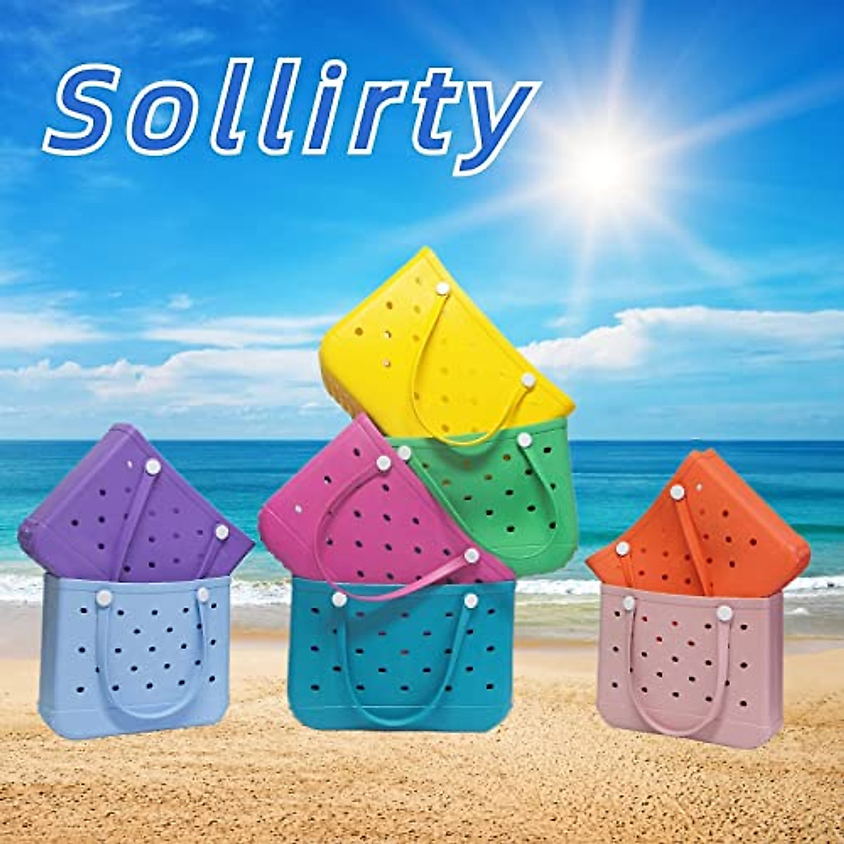 Sollirty Beach Bag Rubber Tote Bag, Waterproof and Sandproof Outdoor Open Rubber Beach Bag, Used for Beach Sports and Camping Sports(Yellow,Medium)