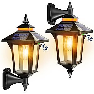 Dibaful 2 Pack Solar Sconce Lights Outdoor, Retro Style IP65 Waterproof Motion Sensor Solar Wall Lights, Wireless 3500k Three Induction Lighting Mode Outdoor Wall Lantern for Garden,Shed,Porch