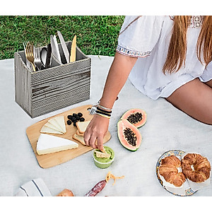 COZYYROME Utensil Holder for Counter Top Cooking Utensil Organizer with Dividers Storage Box for Utensils Crock Spoons Knives Forks Holder Flatware Organizer Utensil Crock Flatware Organizer