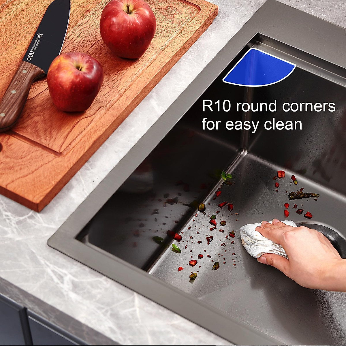 25x22 Inch Black Stainless Steel Drop in Kitchen Sink, CELAENO Heavy Duty Handcrafted 16 Gauge 10 Inch Deep Kitchen Sink Workstation, R10 Radius Topmount Single Bowl Kitchen sink with Build in Ledge