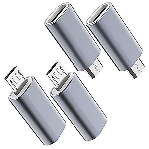 JXMOX USB C to Micro USB Adapter, (4-Pack) Type C Female to Micro USB Male Convert Connector Support Charge Data Sync Compatible with Samsung Galaxy S7 S7 Edge, Nexus 5 6 and Micro USB Devices(Grey)