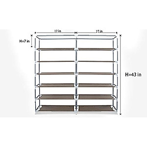 TXT&BAZ 24-Pairs Portable Shoe Rack Double Row with Nonwoven Fabric Cover (7-Tiers Black)