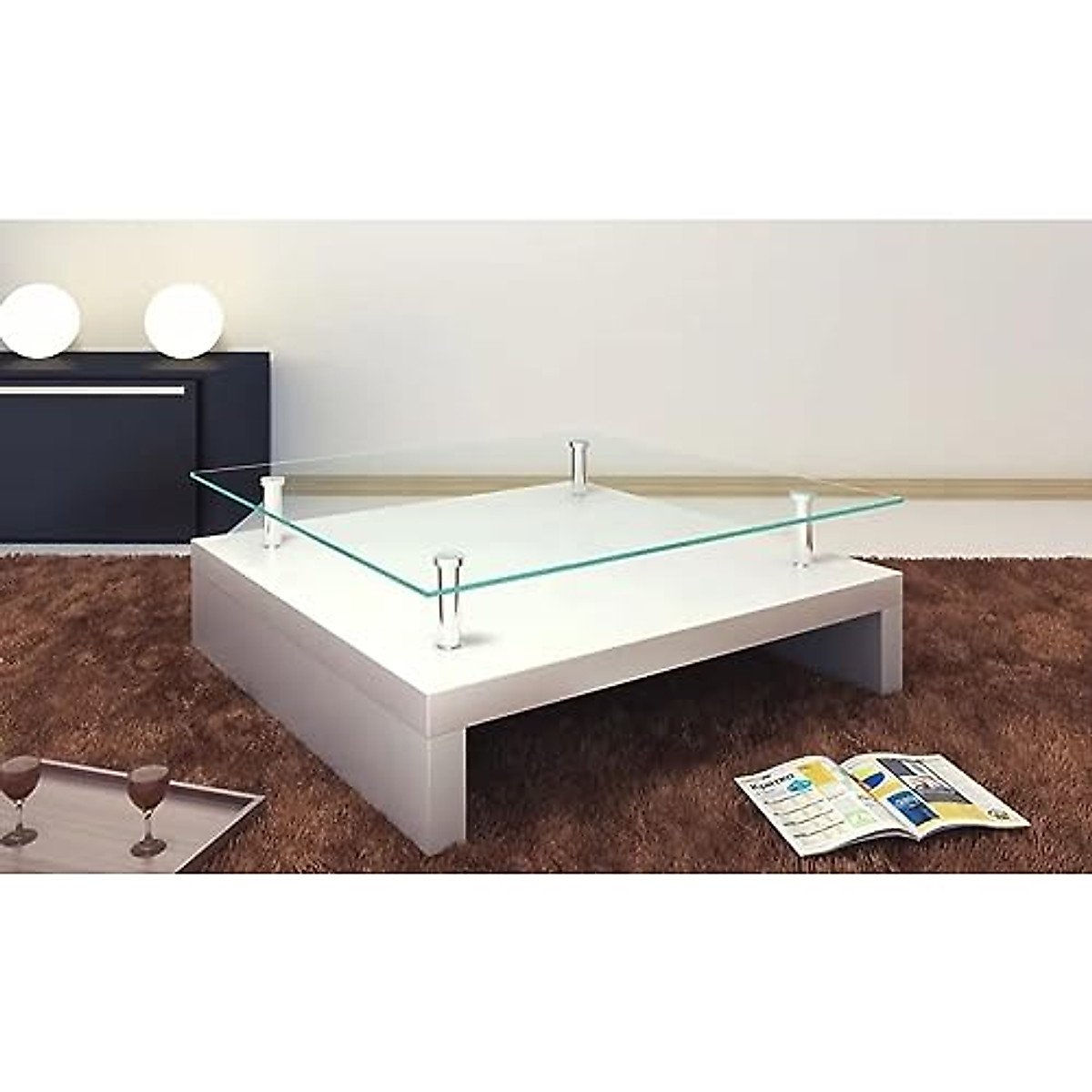 QJBSAVVA Coffee Table with Glass Top White,Entrance Table Tray Tables Center Table Low Table Suitable for Meeting Rooms, Reception Rooms, Offices