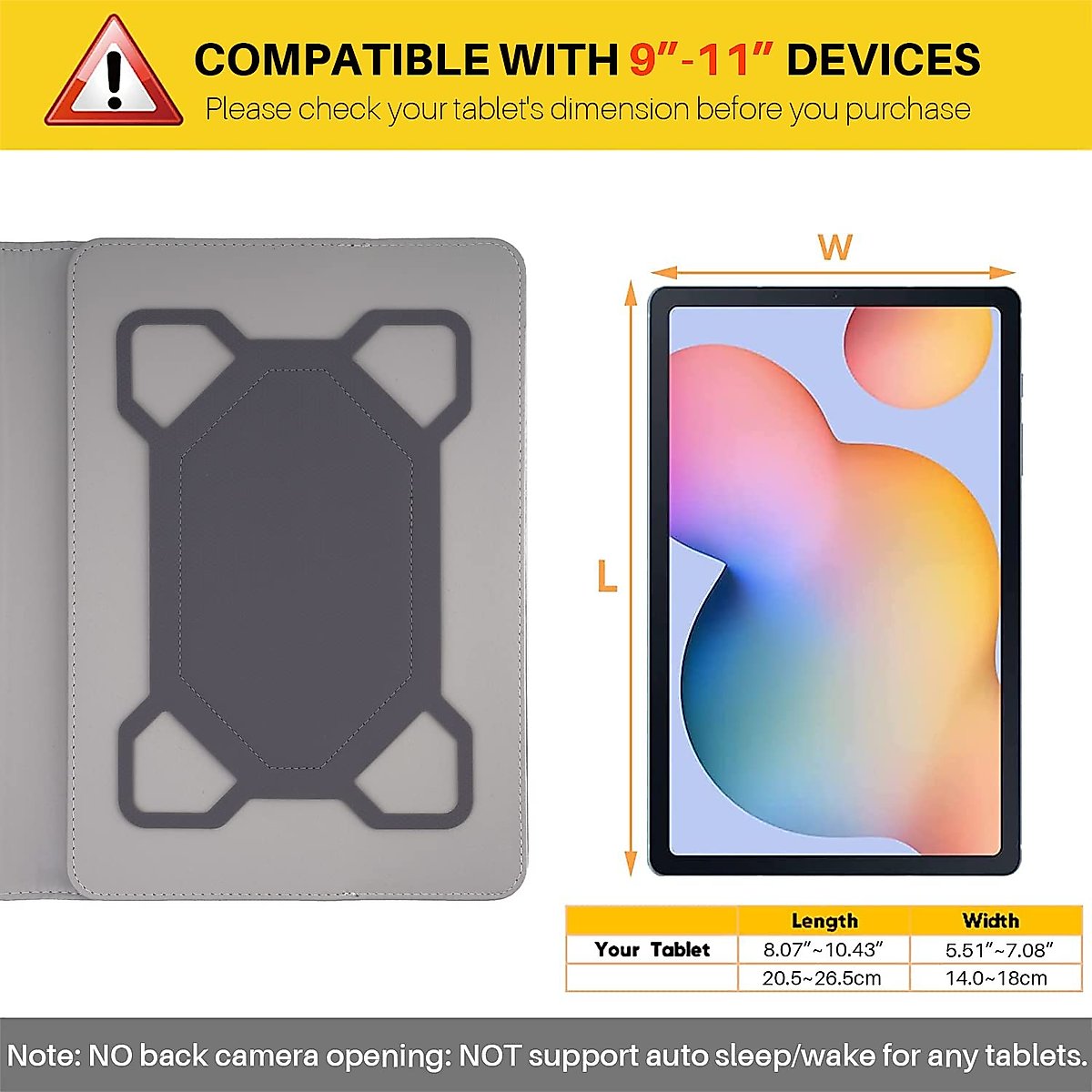 DPOB Universal Case for 9-11 inch Tablet, Stand Folio Universal Tablet Case Protective Cover for 9" 10.1" Touchscreen Tablet, with Adjustable Fixing Band and Multiple Viewing Angles