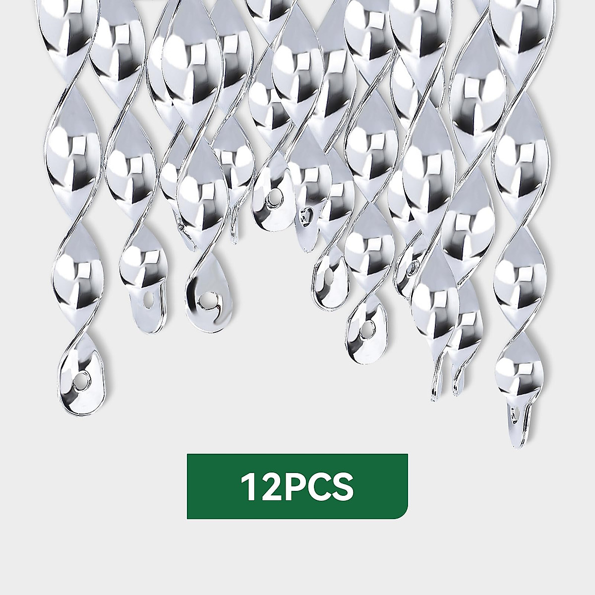 GROWNEER 15-inch Bird Repellent Reflective Scare Rods 12 Pack Large Spiral Bird Deterrents for Outdoor Garden Yard Keeps Woodpeckers and Birds Away Ornamental Spinner Control Device Silver