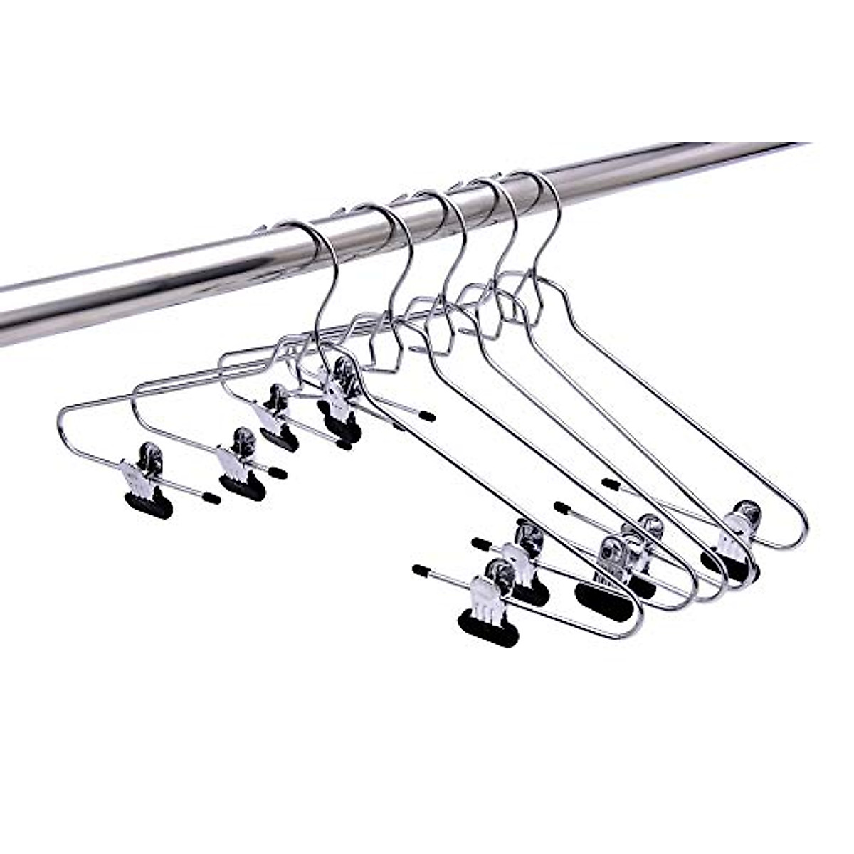 6 Quality Add-On Skirt Blouse Hanger Heavy-Duty Add-On Skirt Hangers with Clips, Multi Stackable Add on Hangers, Adjustable Wide Clip Pants Hanger, Chrome (Skirt Hanger - Wide Clips, 6)