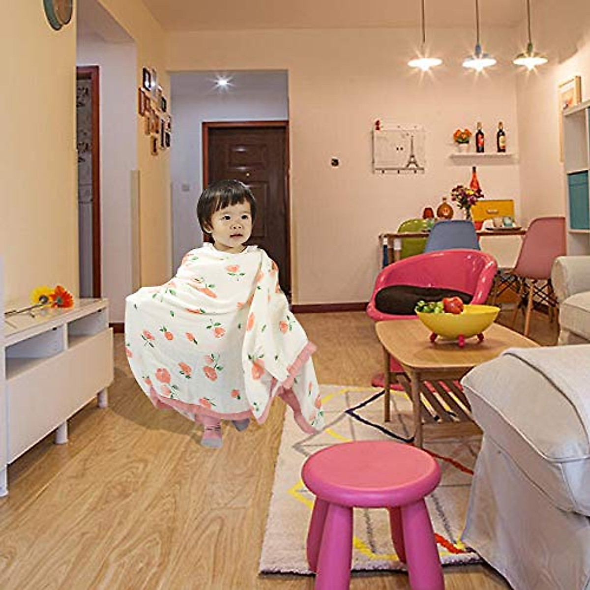 Monfish Muslin Baby Toddler Blanket- Large, Ultra-Soft Pink Rose Blanket for Girls- Baby Everything Blanket-Two Layer Stroller Blanket (Pink Rose)