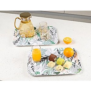 FlosSolis 15.1"x11.3" Serving Tray Set of 2 Leaf Design, Melamine Rectangular Serving Tray/Platters Stackable Sturdy and Easy Clean for Serving Serving Food,Fruit,Desserts,Breakfast,Meals,BPA Free
