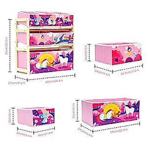 Jomifin Kids Toy Organizer for Boys Girls, 6 Storage Bins Large Storage Capacity Best Toy Storage Solution for Playroom, Nursery (Green) (Pink)