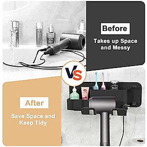 GWSNIO Hair Dryer Holder Wall Mounted, Self-Adhesive Blow Dryer Rack Removable Hair Tool Organizer with Plug Hook, Multi-Functional Hair Care Styling Tool Storage Basket for Bathroom