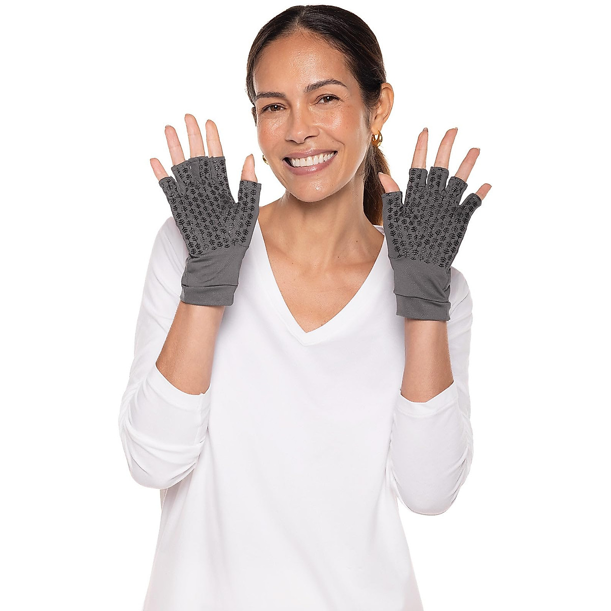 Coolibar UPF 50+ Men's Women's Ouray UV Fingerless Sun Gloves - Sun Protective (Small- Charcoal)