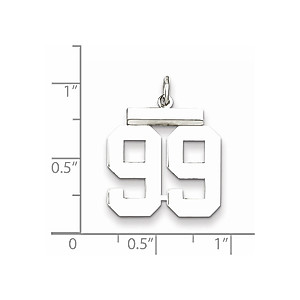 Solid 925 Sterling Silver Medium Number 99 Charm Pendant - 21mm x 16mm
