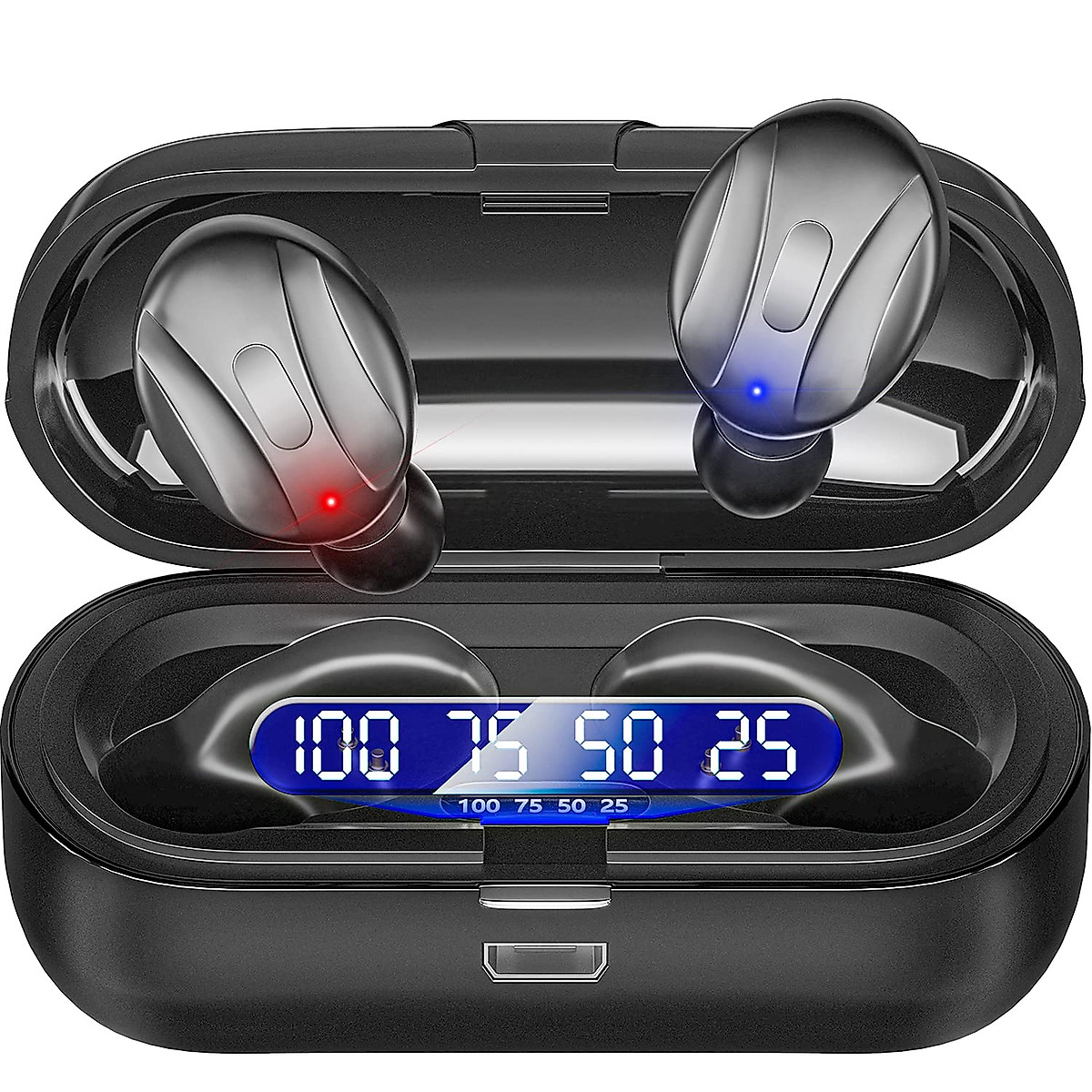 SEYOO Earbuds Mini in-Ear Earphones with 350Mah Charging Case, Touch Control, IPX5 Waterproof Headphones Headset with LED Display Built-in Mic for SportsWorkout, Urban Gray