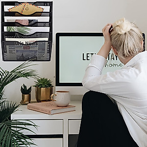 COSYAWN 5 Tier Wall File Organizer Hanging paper Folder, Metal Wall Mount File Holder with Label Panel, Black