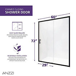 ANZZI 72 x 60 inch Framed Shower Door in Matte Black, Halberd Water Repellent Glass Shower Door with Seal Strip Parts, Easy Gilde Rollers Sliding Shower Door, SD-AZ052-02MB