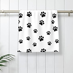 QICENIT Dogs Paw Printed Black White Hand Towel Super Soft Plush Highly Absorbent for Bathroom 15.7x27.5In