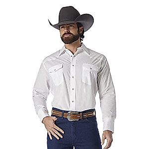 Wrangler Men's Sport Western Basic Two Pocket Long Sleeve Snap Shirt, White, X-Large