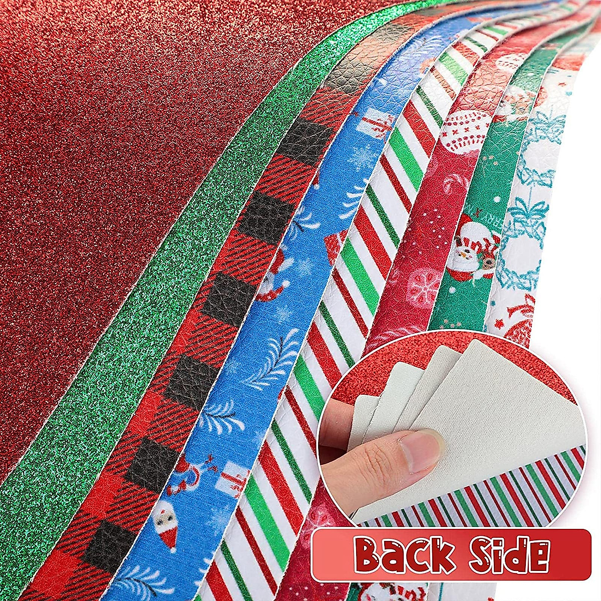 20 Pieces Christmas Faux Leather Sheets 6.3 x 8.3 inches Glitter Faux Leather Sheets Christmas Theme Printed Synthetic Leather Sheets Faux Leather Fabric Sheets for DIY Crafts Making Supplies