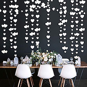 52Ft White Heart Garland White Pearl Love Heart Hanging Paper Streamer Banner for Winter Wedding Anniversary Bridal Shower Engagement Mothers Day Valentines Day Bachelorette Party Decorations Supplies