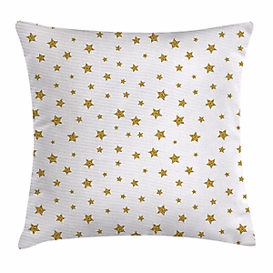 Ambesonne Star Throw Pillow Cushion Cover, Stars Pattern Illustration Creative Birthday Bachelorette Themed Print, Decorative Square Accent Pillow Case, 16" X 16", Gold White