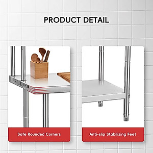 Garvee Stainless Steel Table with Overshelves, 36" X 24" Commercial Work Table with 36" X 12" Shelf, Metal Kitchen Prep Table & Shelving Combo